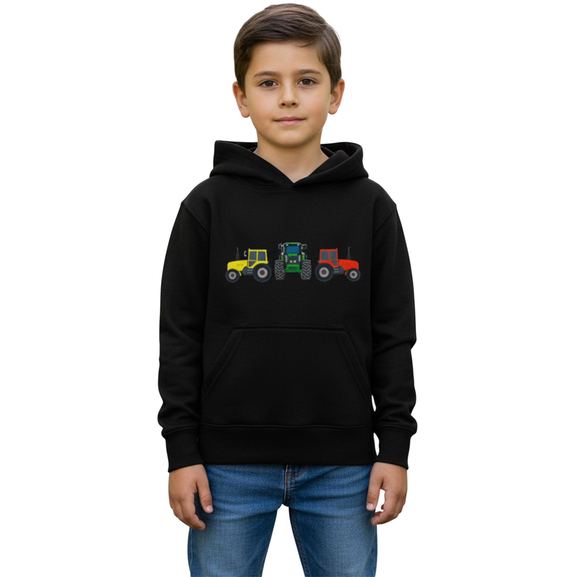 Unisex Kids Embroidered 3 Tractors Hoodie | Country Life Farming Hoody